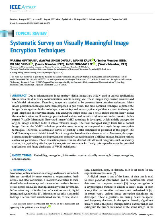 (PDF) Systematic Survey on Visually Meaningful Image Encryption Techniques