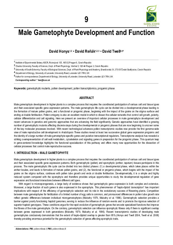 (PDF) Male Gametophyte Development and Function