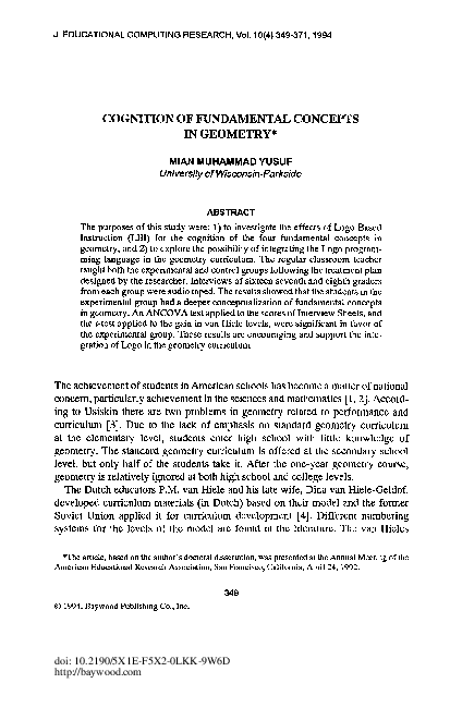 (PDF) Cognition of Fundamental Concepts in Geometry