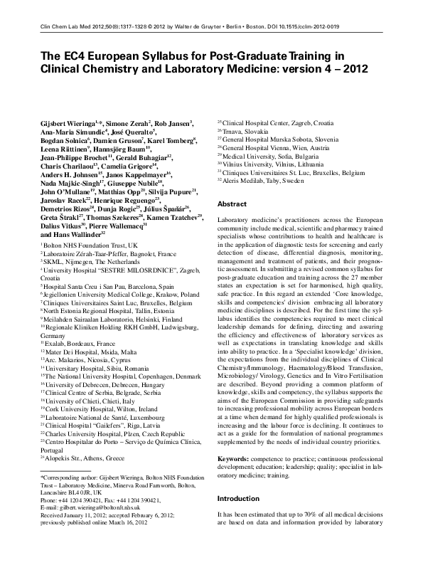 (PDF) The EC4 European Syllabus for Post-Graduate Training in Clinical ...