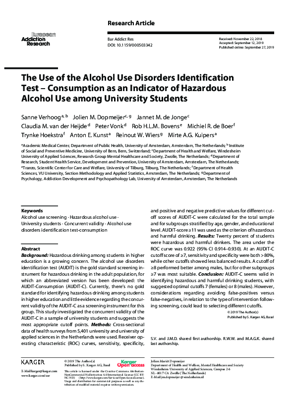 (PDF) The Use of the Alcohol Use Disorders Identification Test ...