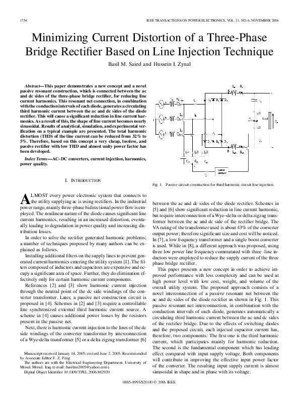 (PDF) Minimizing Current Distortion of a Three-Phase Bridge Rectifier Based on Line Injection ...