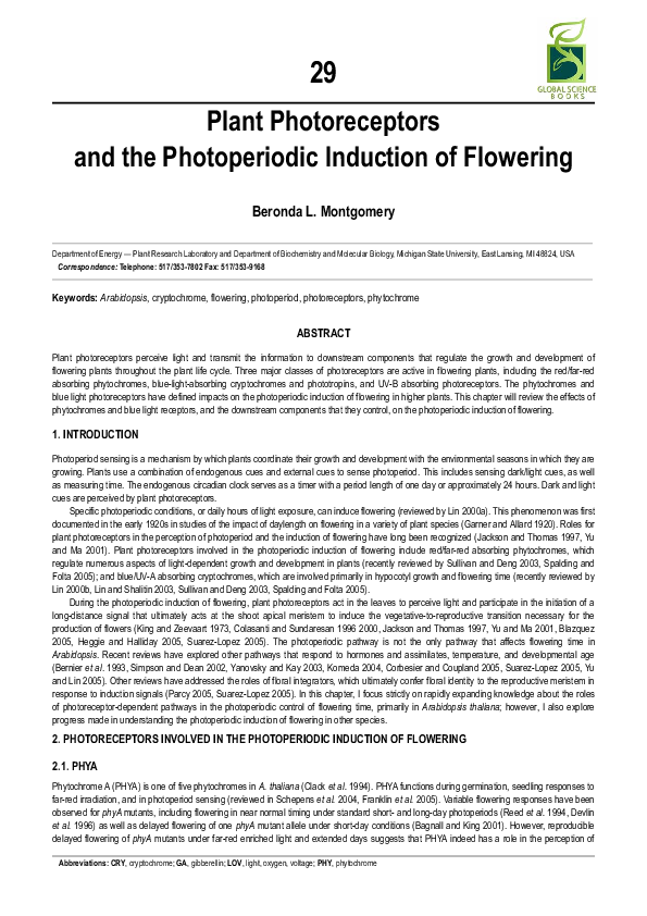 (PDF) Plant Photoreceptors and the Photoperiodic Induction of Flowering