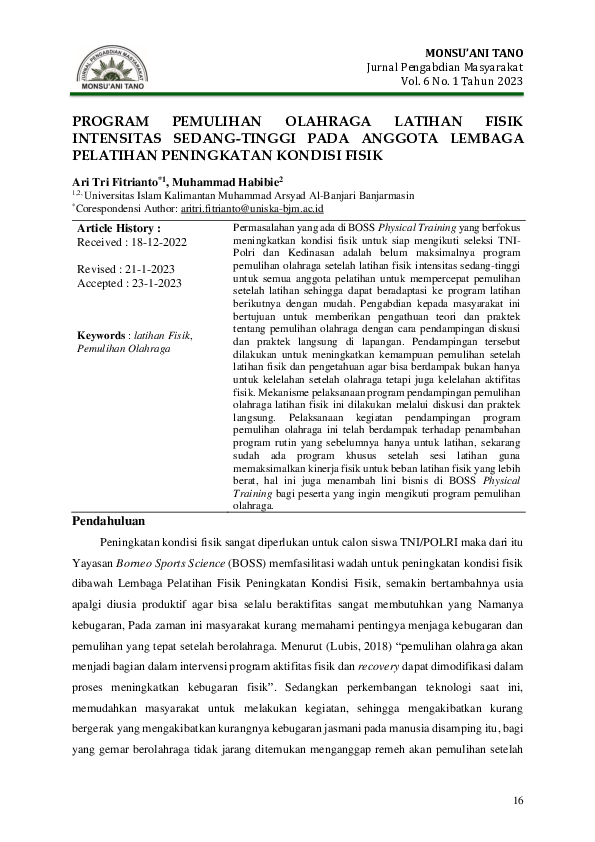(PDF) Program Pemulihan Olahraga Latihan Fisik Intensitas Sedang-Tinggi ...