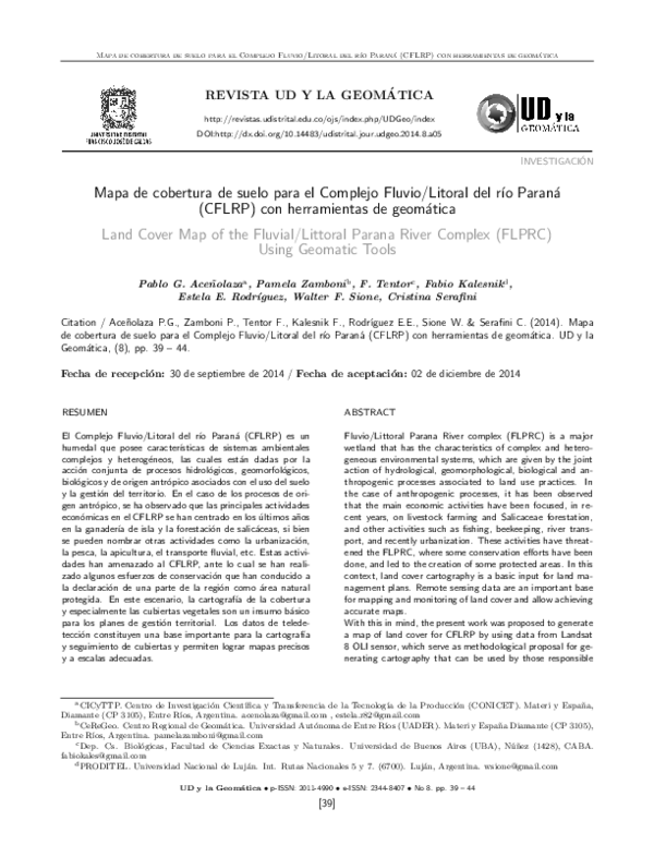(PDF) Mapa de cobertura de suelo para el Complejo Fluvio/Litoral del río Paraná (CFLRP) con ...