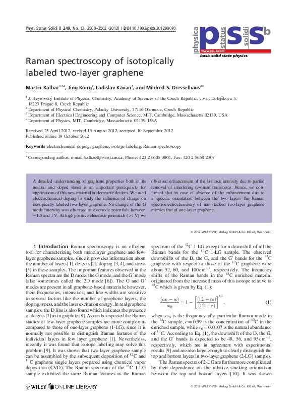 (PDF) Raman spectroscopy of isotopically labeled two‐layer graphene