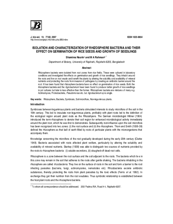 (PDF) Isolation and Characterization of Rhizospheric Bacteria From Vuralia turcica Rhizospheric Soil