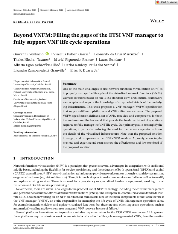 (PDF) Beyond VNFM: Filling the gaps of the ETSI VNF manager to fully ...