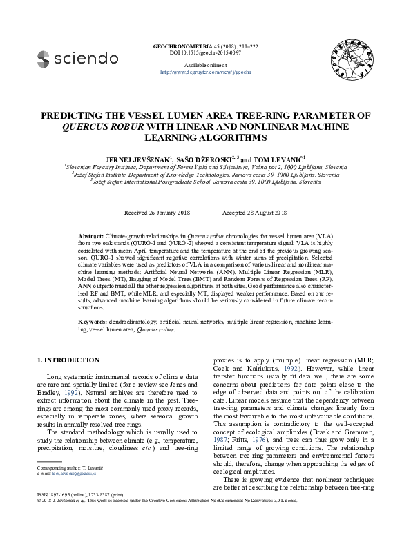 (PDF) Predicting the vessel lumen area tree-ring parameter of Quercus ...