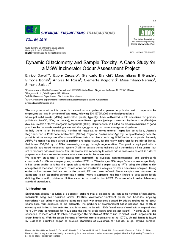 (PDF) Dynamic olfactometry and sample toxicity. a case study for a MSW ...