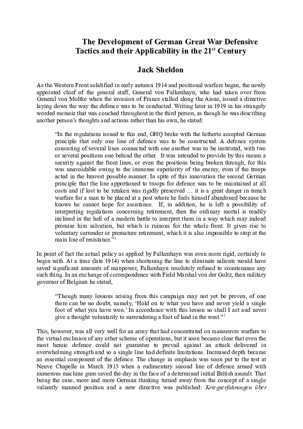 (DOC) The Development of German Great War Defensive Tactics and their ...
