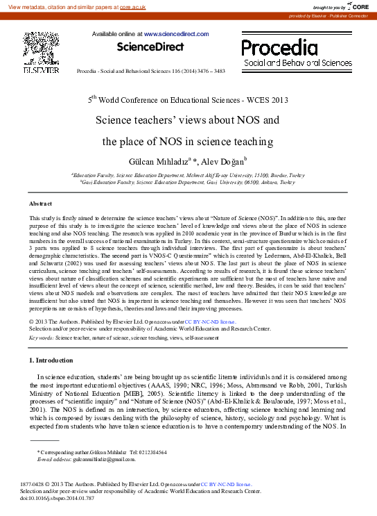 (PDF) Science Teachers’ Views about NOS and the Place of NOS in Science ...