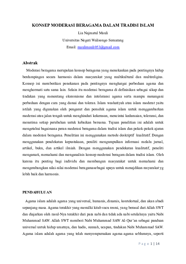 (PDF) KONSEP MODERASI BERAGAMA DALAM TRADISI ISLAM