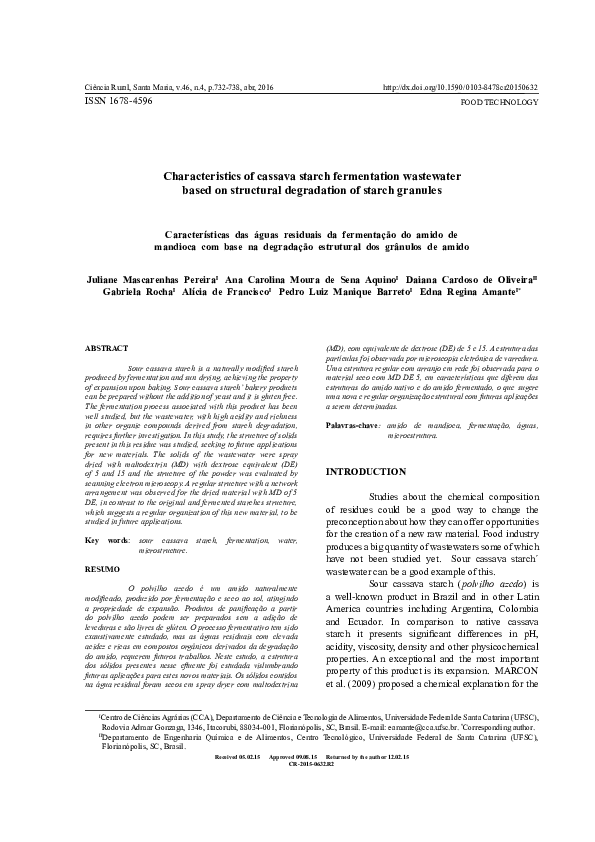 (PDF) Characteristics of cassava starch fermentation wastewater based ...