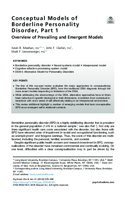 (PDF) Conceptual Models of Borderline Personality Disorder, Part 1
