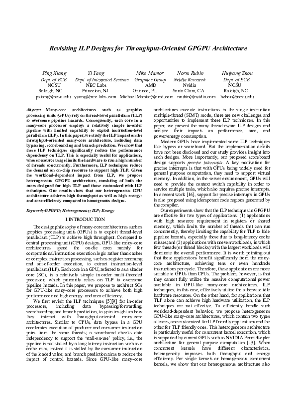 (PDF) Revisiting ILP Designs for Throughput-Oriented GPGPU Architecture
