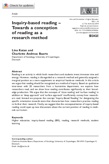 (PDF) Inquiry-based reading – Towards a conception of reading as a ...