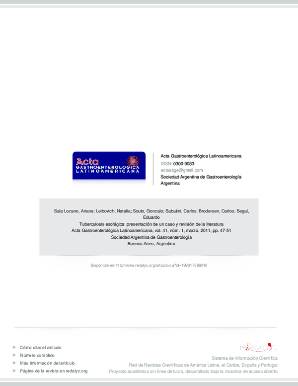 (PDF) Tuberculosis esofágica: presentación de un caso y revisión de la ...