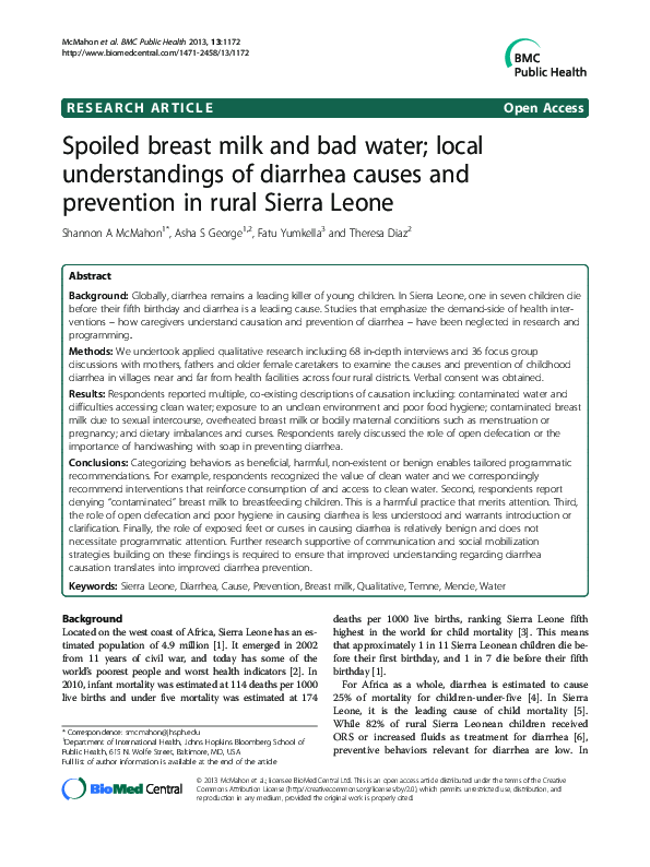 (PDF) Spoiled breast milk and bad water; local understandings of ...