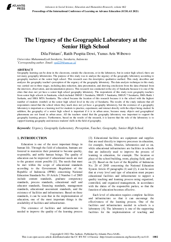 (PDF) The Urgency of the Geographic Laboratory at the Senior High School