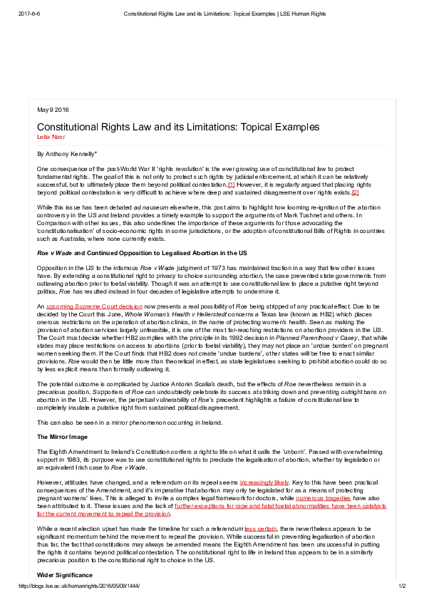 (PDF) Constitutional rights law and its limitations: topical examples