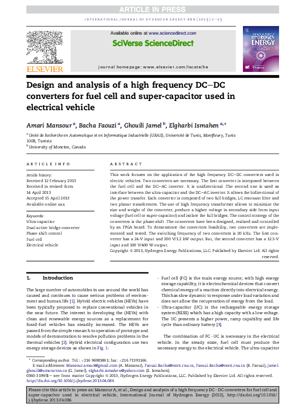 (PDF) Design and analysis of a high frequency DC–DC converters for fuel ...