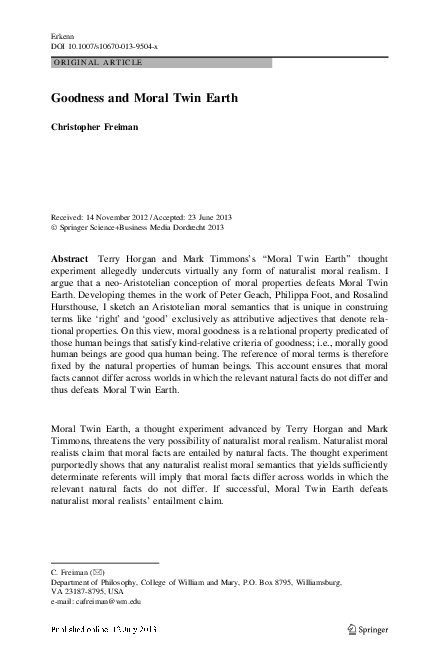 (PDF) Goodness and Moral Twin Earth