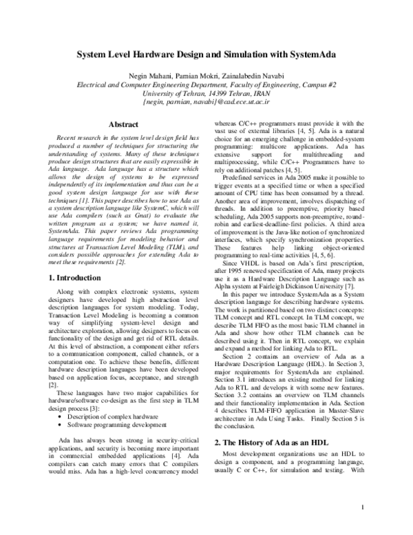 (PDF) System level hardware design and simulation with SystemAda