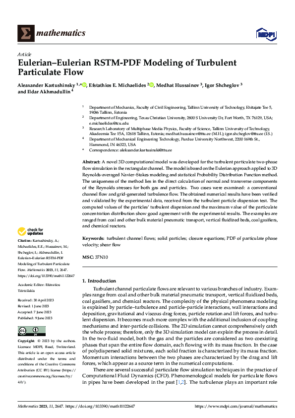 (PDF) Eulerian–Eulerian RSTM-PDF Modeling of Turbulent Particulate Flow