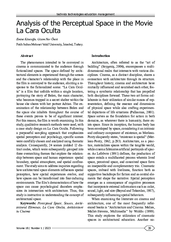 (PDF) Analysis of the Perceptual Space in the Movie La Cara Oculta