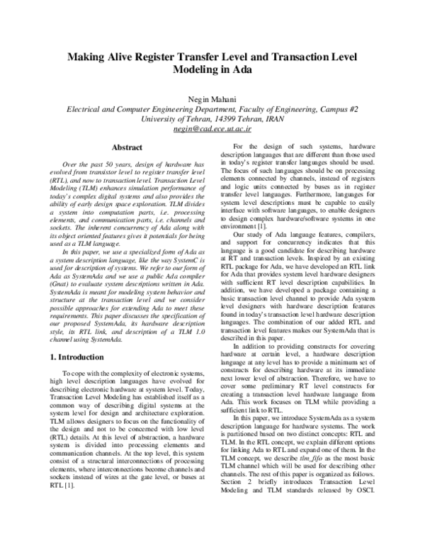 (PDF) Making alive register transfer level and transaction level modeling in Ada