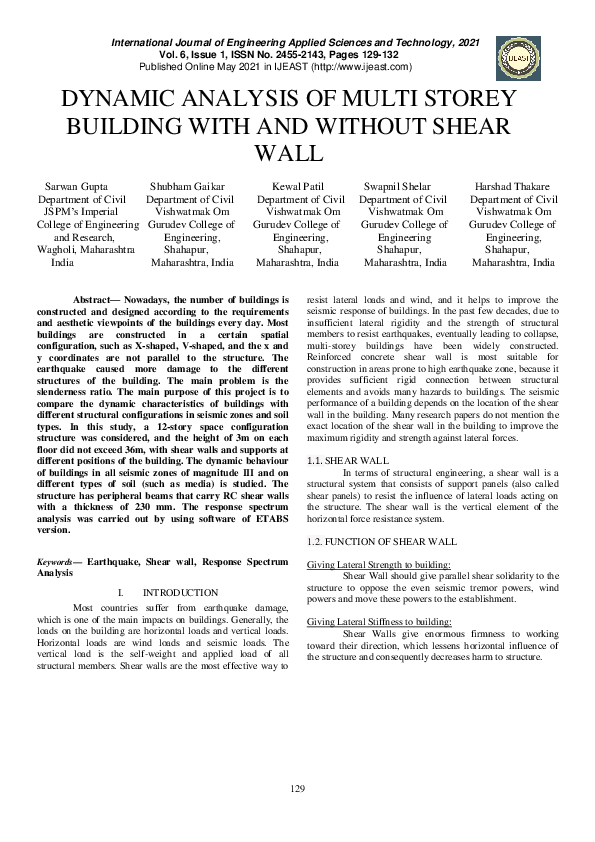 (PDF) Dynamic Analysis of Multi Storey Building with and Without Shear Wall