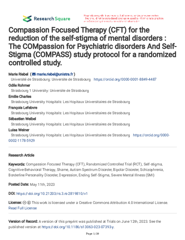 (PDF) Compassion Focused Therapy (CFT) for the reduction of the self ...