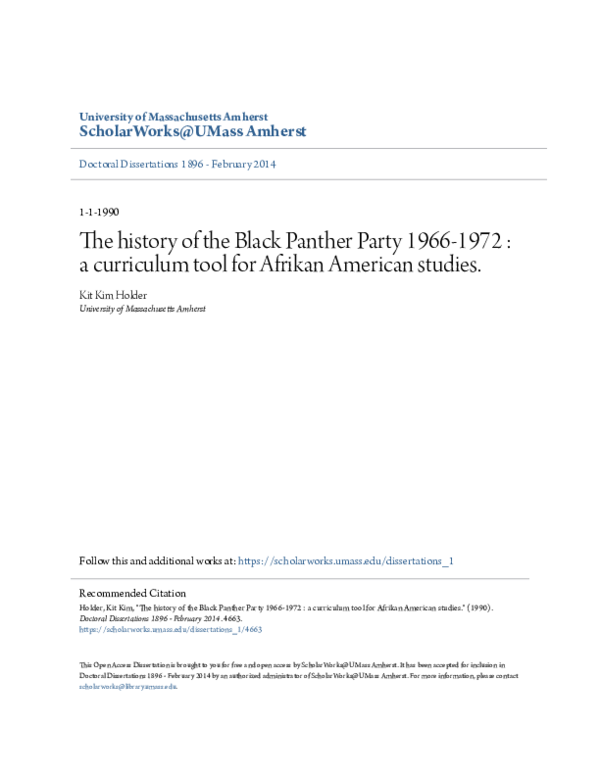 (PDF) The history of the Black Panther Party 1966-1972 : a curriculum ...