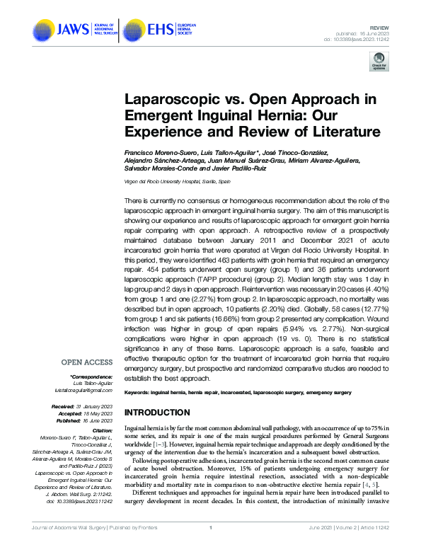 (PDF) Laparoscopic vs. Open Approach in Emergent Inguinal Hernia: Our Experience and Review of ...