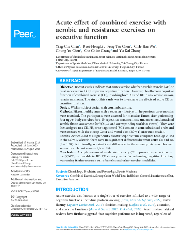 (PDF) Acute effect of combined exercise with aerobic and resistance exercises on executive function