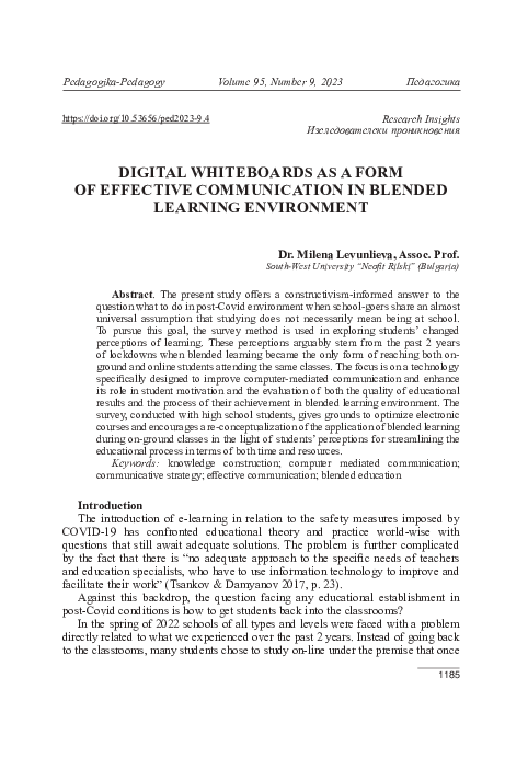 (PDF) DIGITAL WHITEBOARDS AS A FORM OF EFFECTIVE COMMUNICATION IN BLENDED LEARNING ENVIRONMENT