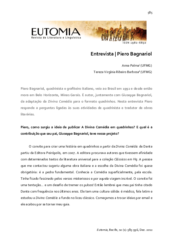 (PDF) Entrevista | Piero Bagnariol