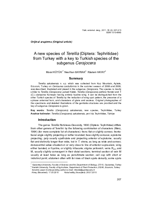 (PDF) A new species of Terellia (Diptera: Tephritidae) from Turkey with ...