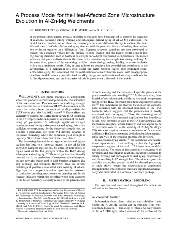(PDF) A process model for the heat-affected zone microstructure evolution in Al-Zn-Mg weldments