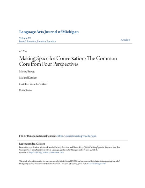 (PDF) Making Space for Conversation: The Common Core from Four Perspectives