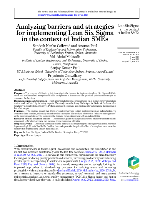 (PDF) Analyzing barriers and strategies for implementing Lean Six Sigma in the context of Indian ...