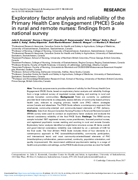 (PDF) Exploratory factor analysis and reliability of the Primary Health Care Engagement (PHCE ...