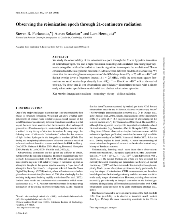 (PDF) Observing the reionization epoch through 21-centimetre radiation