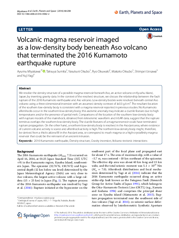 (PDF) Volcanic magma reservoir imaged as a low-density body beneath Aso ...