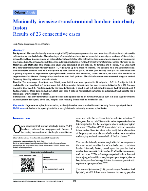 (PDF) Minimally invasive transforaminal lumbar interbody fusion ...
