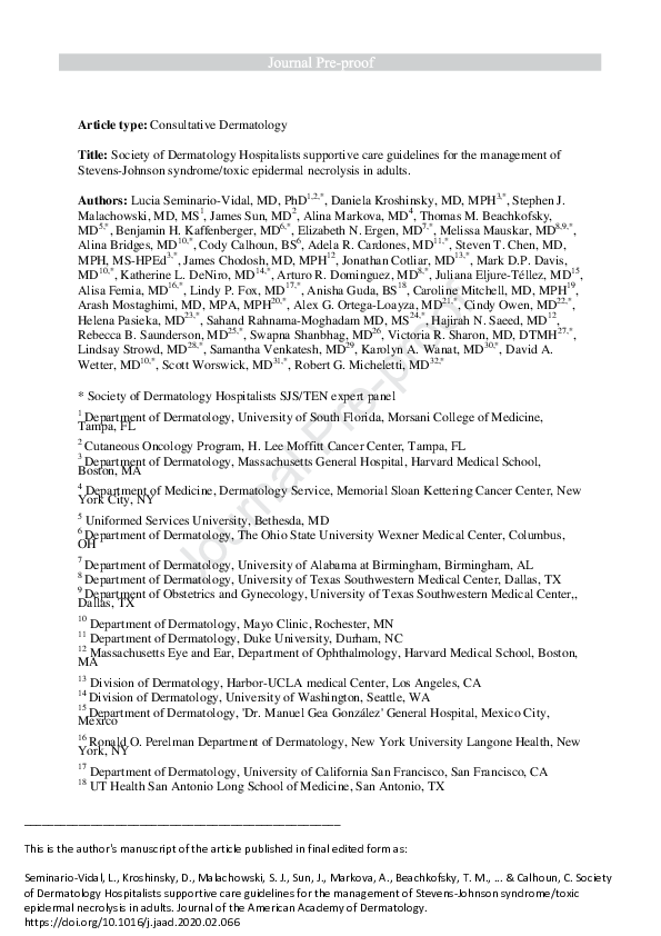 (PDF) Society of Dermatology Hospitalists supportive care guidelines ...