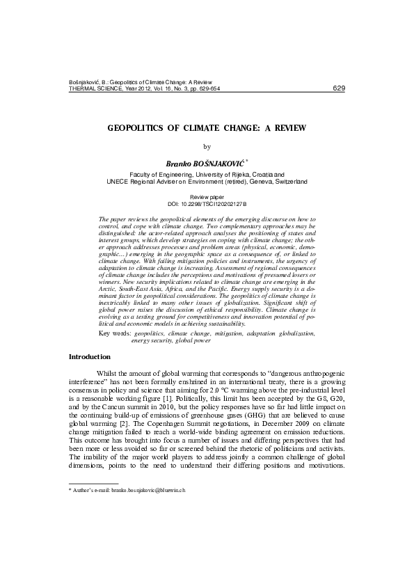 (PDF) Geopolitics of climate change: A review