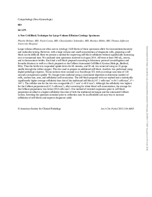 (PDF) A New Cell Block Technique for Large-Volume Effusion Cytology ...