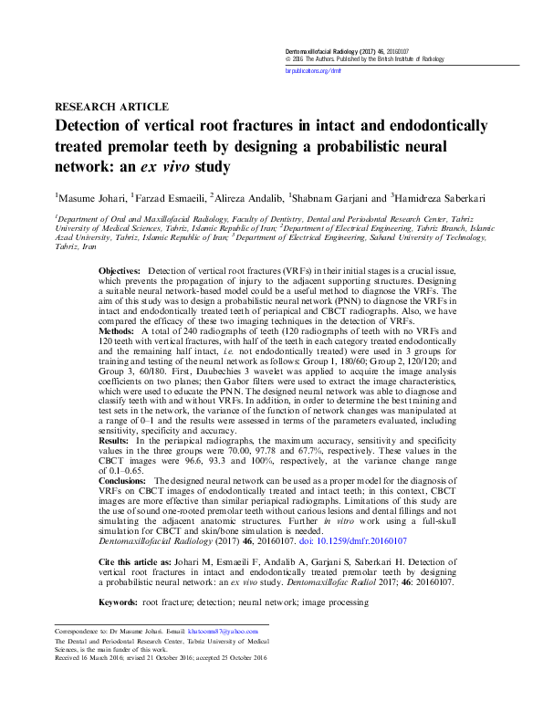 (PDF) Detection of vertical root fractures in intact and endodontically ...